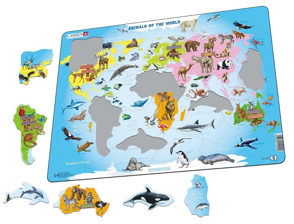 Larsen - Rahmenpuzzle - Animals of the World - 28 pieces - Larsen-A34 ...