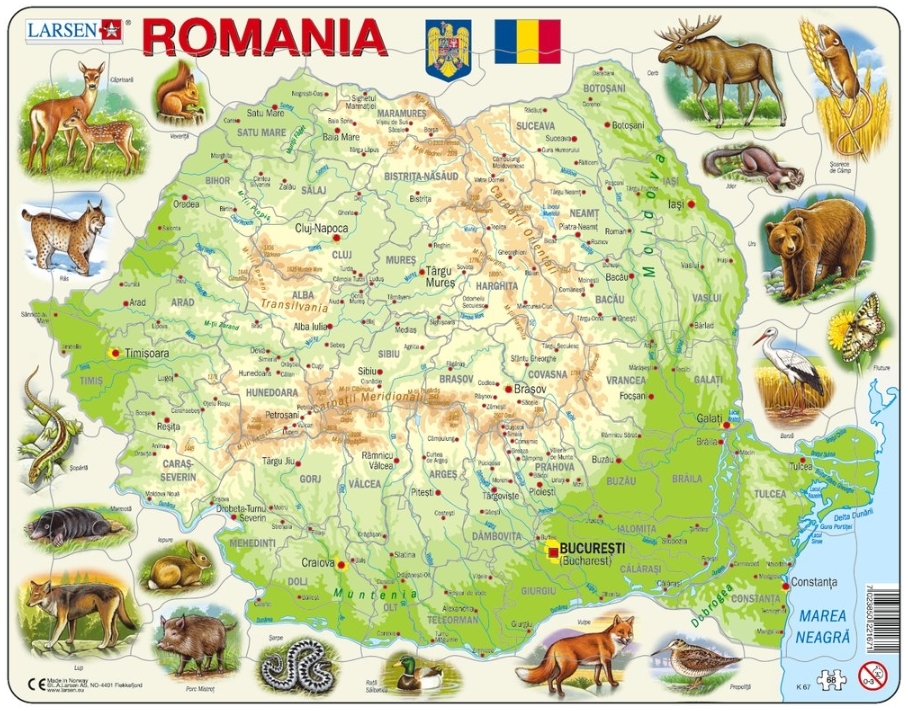 Frame Puzzle - Physical Map of Romania - Larsen - 68 pieces | ji…